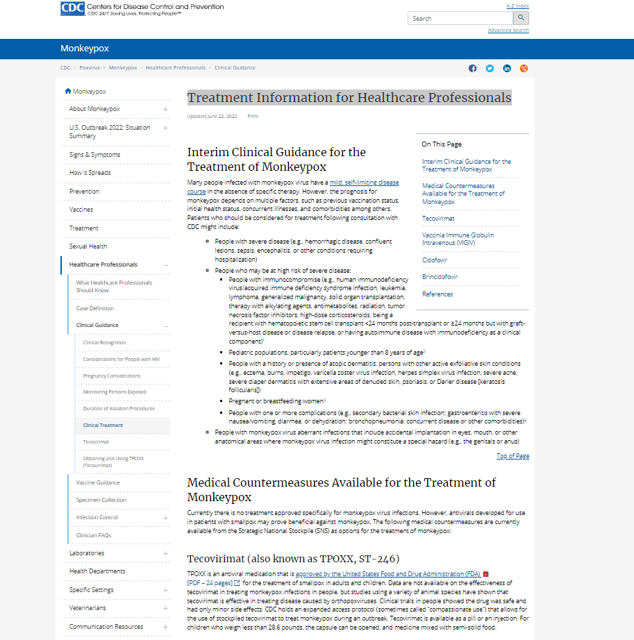 Factsheet: Mpox Treatment Information for Healthcare Professionals ...
